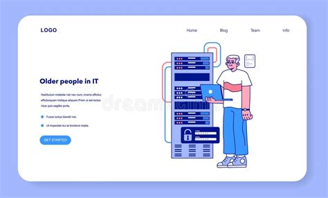 Senior Developer Web Banner Or Landing Page Oldman Programming Stock Vector Illustration Of