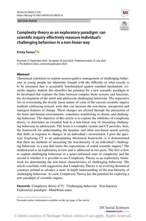 Pdf Complexity Theory As An Exploratory Paradigm Can Scientific Inquiry Effectively Measure