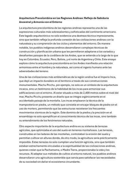 Arquitectura Precolombina En Las Regiones Andinas Pdf Era