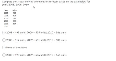Solved Compute The 3 Year Moving Average Sales Forecast