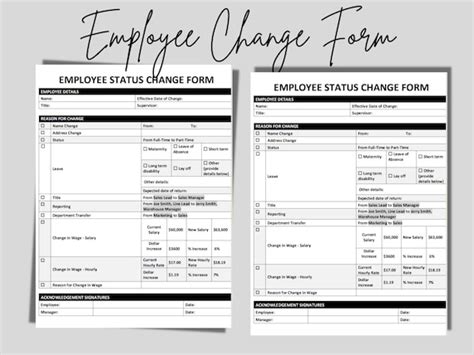 Employee Status Change Template Editable Word HR Form Etsy UK