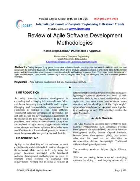 pdf review of agile software development methodologies