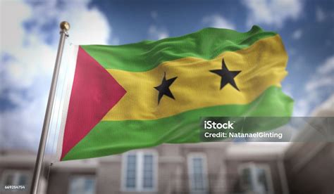 상투메 프린시페의 국기 블루 스카이 빌딩 배경에 3d 렌더링 디지털 생성 이미지에 대한 스톡 사진 및 기타 이미지 디지털 생성 이미지 상투메프린시페 상투메 상투메