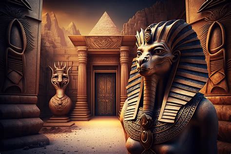 Premium Ai Image A 3d Rendering Of A Temple With A Statue Of A Sphinx