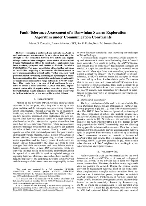 Pdf Fault Tolerance Assessment Of A Darwinian Swarm Exploration