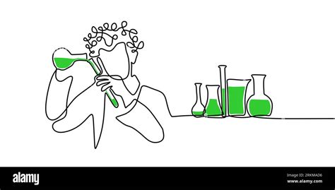 Continuous One Single Line Of Nerd Scientist Doing Experiment Isolated On White Background Stock
