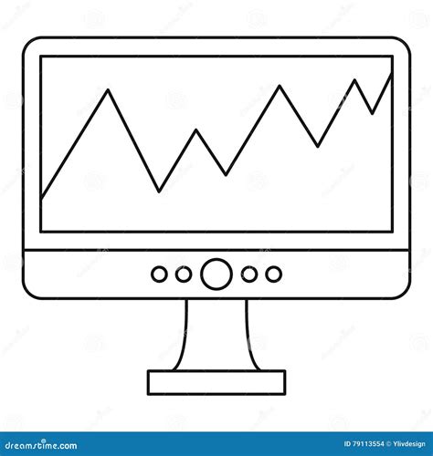 Graph On The Computer Monitor Icon Outline Style Stock Vector