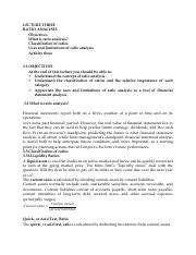Ratio Analysis Notes Pdf LECTURE THREE RATIO ANALYSIS Objectives What Is Ratio Analysis