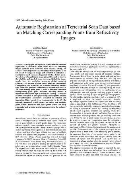 Pdf Automatic Registration Of Terrestrial Scan Data Based On Matching Corresponding Points