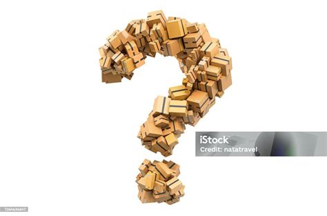 골판지 상자에서 물음표 흰색 배경에서 격리된 3d 렌더링 물음표에 대한 스톡 사진 및 기타 이미지 물음표 카드보드 0명