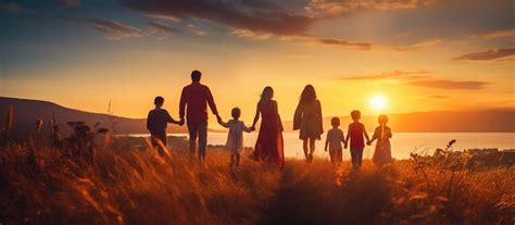Una Familia Alegre Disfrutando De Una Carrera Al Atardecer Al Aire Libre Foto Gratis