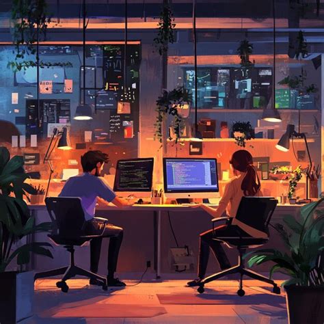 A Collaborative Workspace With Programmers Paircoding On A Project Premium Ai Generated Image