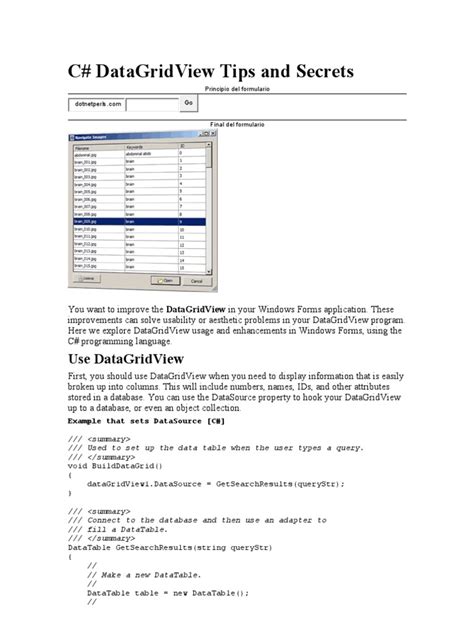 Data Grid View Tips And Secrets C Sharp Programming Language Databases