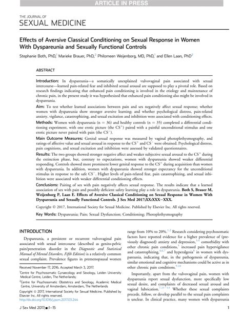 PDF Effects Of Aversive Classical Conditioning On Sexual Response In Women With Dyspareunia