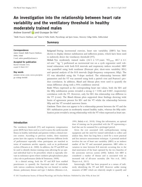 Pdf An Investigation Into The Relationship Between Heart Rate Variability And The Ventilatory