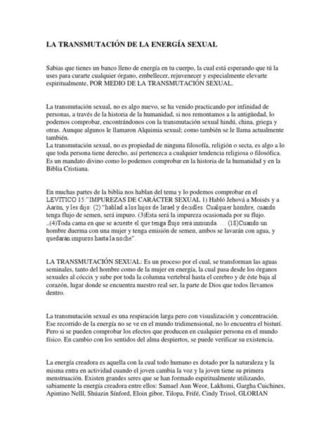 La Transmutación De La Energía Sexual Pdf Homo Sapiens Amor