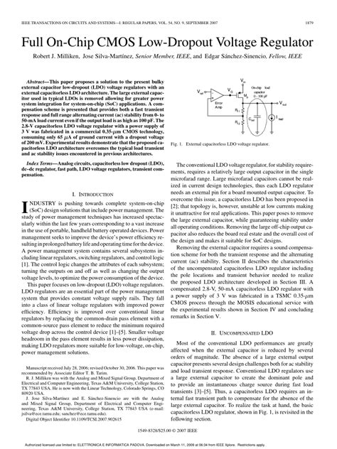 Pdf Full On Chip Cmos Low Dropout Voltage Regulator