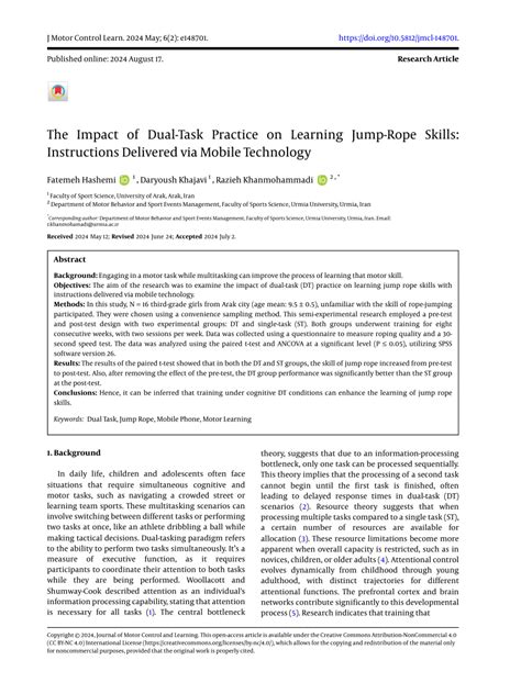 Pdf The Impact Of Dual Task Practice On Learning Jump Rope Skills