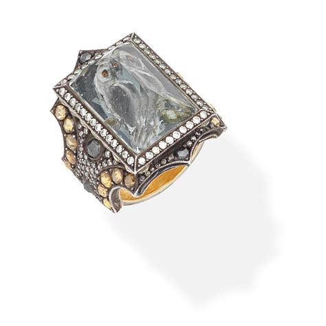 Bonhams Sevan BiÇakÇi Diamond And Coloured Diamond Intaglio Ring