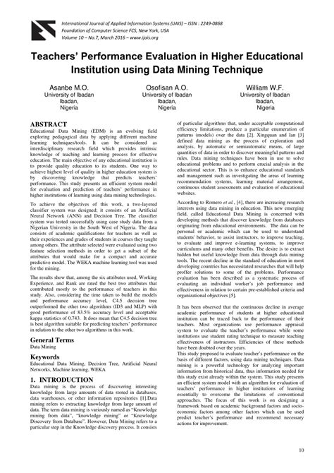 Pdf Teachers Performance Evaluation In Higher Educational
