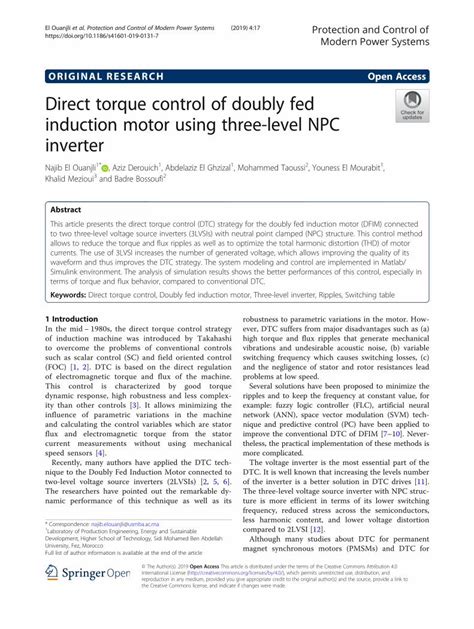 Pdf Direct Torque Control Of Doubly Fed Induction Motor Using