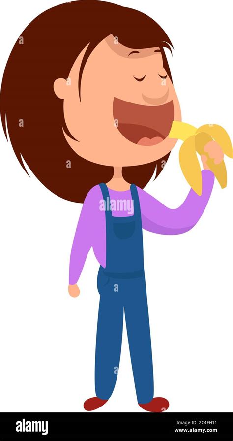 Girl Eating Banana Illustration Vector On White Background Stock