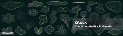 그리드 Y2k 세트 추상 기하학 모양입니다 3d 그래픽 디자인 Y2k 복고풍 스타일 메쉬 격자 선 모양 벡터 일러스트 레이 션 그라데이션에 대한 스톡 벡터 아트 및 기타