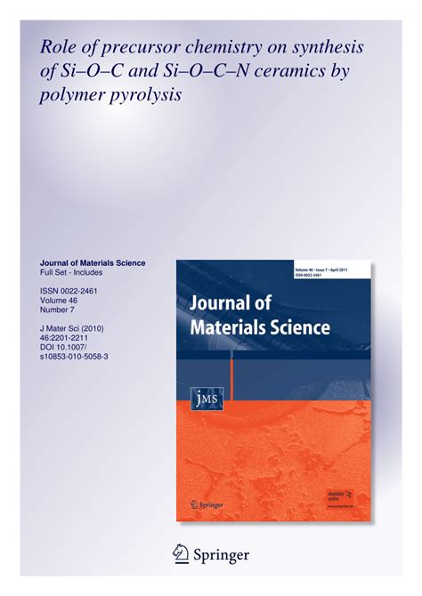 Pdf Role Of Precursor Chemistry On Synthesis Of Si O C And Si O C N Ceramics By Polymer Pyrolysis