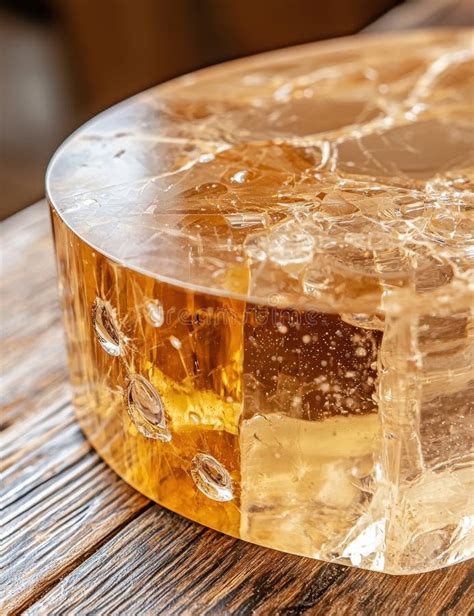 Abstract Amber Resin Block With Cracks And Bubbles On A Wooden Surface Stock Illustration