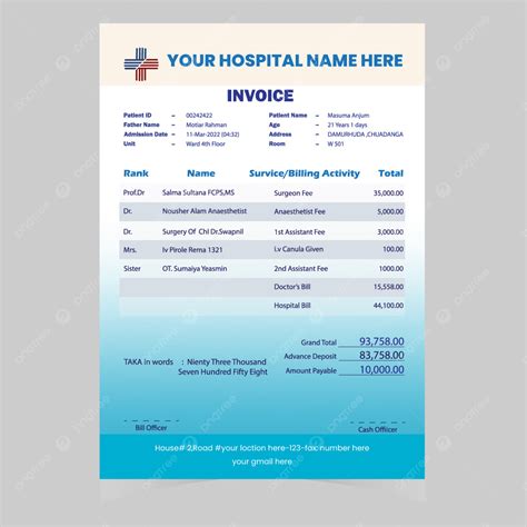 Hospital And Healthcare Invoice Template Vector Template Download On