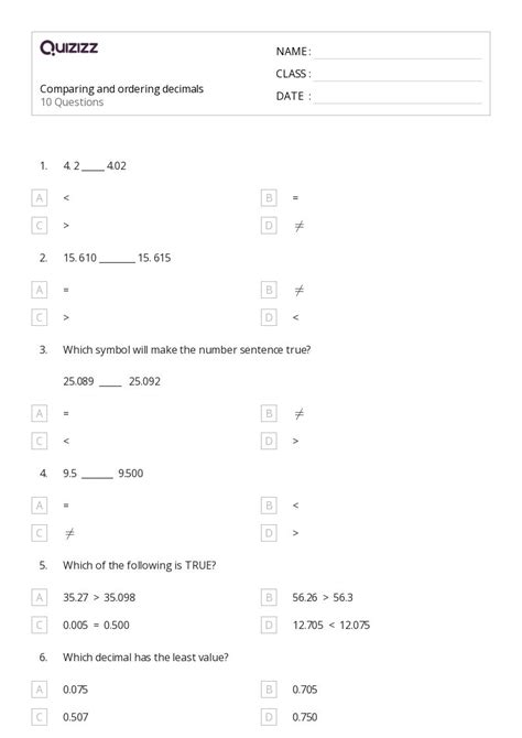 50 Ordering Decimals Worksheets On Quizizz Free And Printable