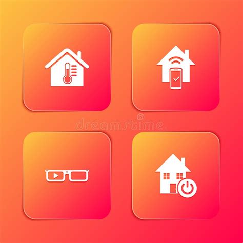 Set House Temperature Smart Home Remote Control System Glasses And Icon Vector Stock