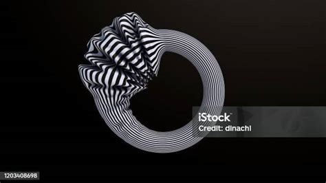 스트라이프 블랙 앤 화이트 링 변형 검은 색 배경입니다 추상 일러스트레이션 3d 렌더링 3차원 형태에 대한 스톡 사진 및 기타 이미지 Istock