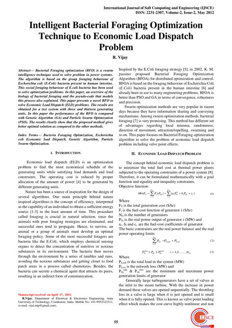 pdf intelligent bacterial foraging optimization technique to economic
