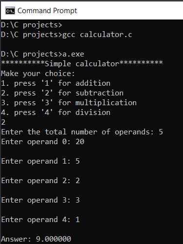 Simple Calculator Program Using Switch Statement