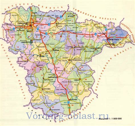 Воронежская область Карта Воронежской области Подробная карта Воронежской обл с городами и