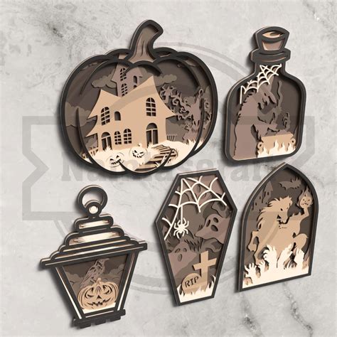 Halloween 3d Layered Svg Bundle Haunted House Witch Coffin Laser