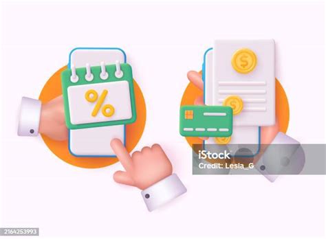 뱅킹 앱이 있는 휴대전화를 들고 있는 손 은행 신용 개념 퍼센트 좋은 이자율 무이자 3d 웹 벡터 일러스트레이션 3차원 형태에 대한 스톡 벡터 아트 및 기타 이미지 Istock