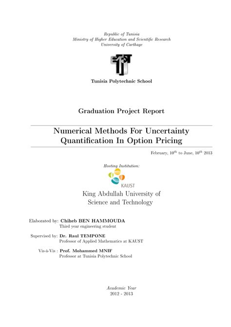 PDF Numerical Methods For Uncertainty Quantification In Option Pricing