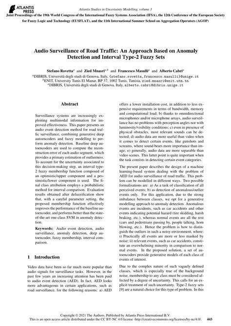 Pdf Audio Surveillance Of Road Traffic An Approach Based On Anomaly Detection And Interval