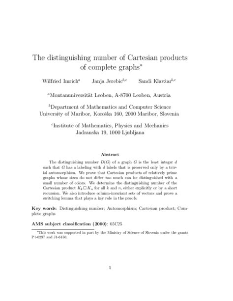 Pdf The Distinguishing Number Of Cartesian Products Of Complete Graphs