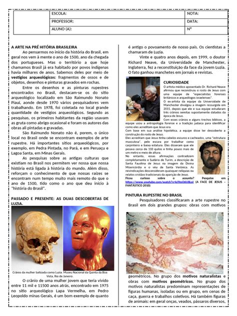 Arte Na Pré História Brasileira Texto E Atividades Gabarito Pdf