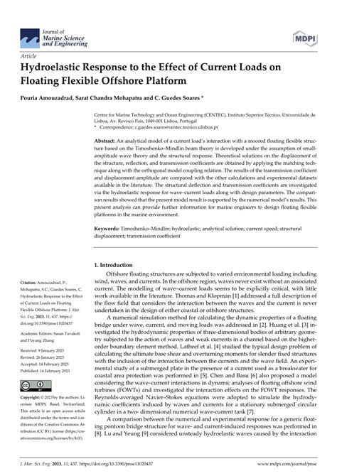 Pdf Hydroelastic Response To The Effect Of Current Loads On Floating Flexible Offshore Platform