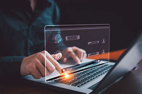 Ai와 챗봇 채팅 기술을 사용하는 사람 스마트 로봇 Ai 인공 지능 명령 프롬프트를 입력하여 인공 지능을 생성하고 미래 기술 변환 가상현실에 대한 스톡 사진 및 기타 이미지