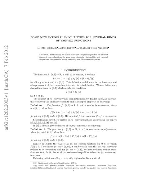 Pdf Some New Integral Inequalities For Several Kinds Of Convex Functions