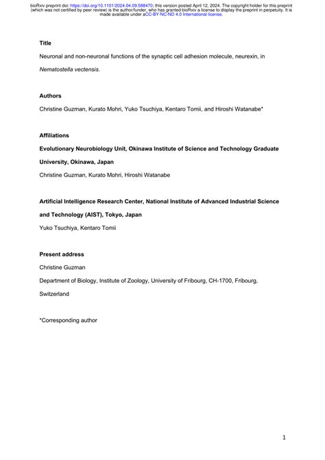 Pdf Neuronal And Non Neuronal Functions Of The Synaptic Cell Adhesion Molecule Neurexin In