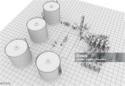 석유 정유 공장 화학 생산 폐기물 처리 공장 외부 시각화 3d 그림 3차원 형태에 대한 스톡 사진 및 기타 이미지 3차원 형태 가솔린 강철 Istock