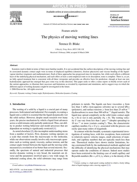 Pdf The Physics Of Moving Wetting Lines