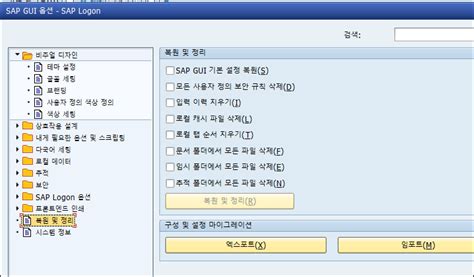 SAP GUI 환경 설정 백업 복원 마이그레이션 기능 sap logon 정보 등 SAP Space