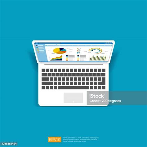 랩톱 화면 아이콘의 웹 통계 분석 차트입니다 평면 벡터 인포그래픽 동향 그래프 정보 보고서 개념 기획 및 회계 분석 감사 관리 마케팅 일러스트 0명에 대한 스톡 벡터 아트